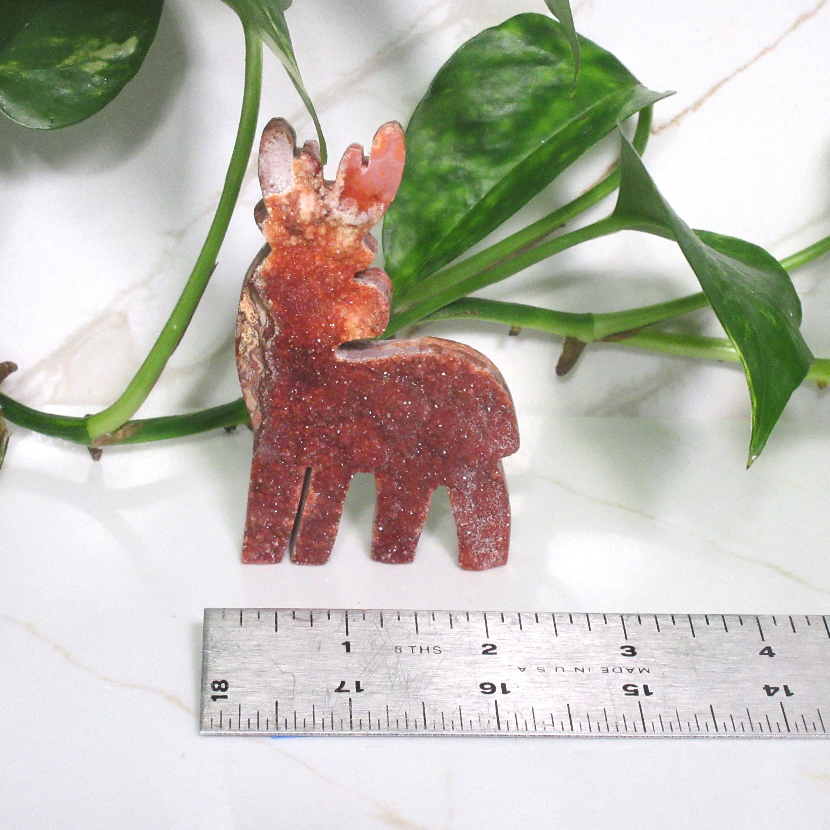 Crystal Deer Carving Stone Carved Elk Pink Maligano Jasper Deer Stone ...