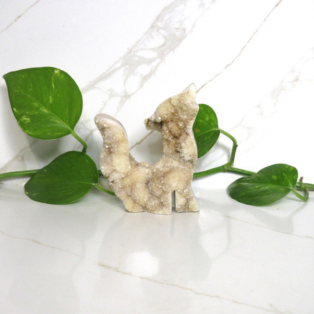 Crystal Wolf Carving, Pink Sphalerite Wolves, Stone Wolf Statue, Gold ...