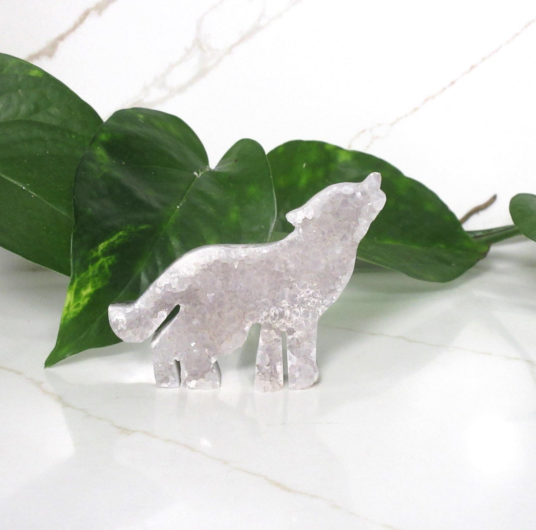 Crystal Wolf Carving Blue Amethyst Wolf Sculpture Stone Carved Wolf ...