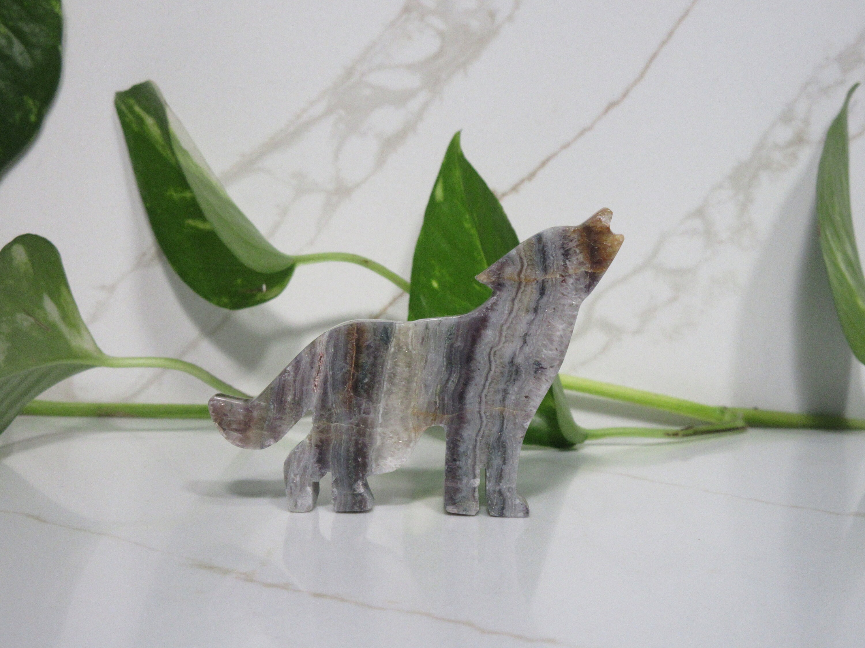 Amethyst Crazy Lace Crystal Wolf Carving Carved Crystal Wolf - Etsy