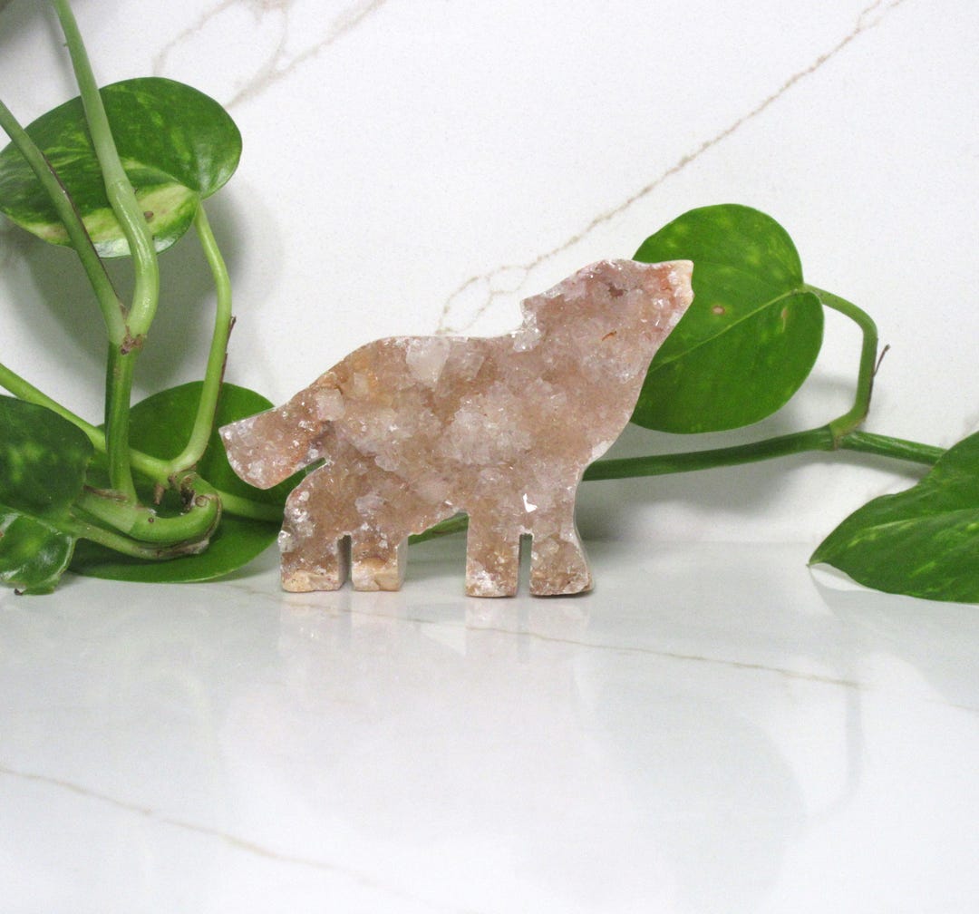 Howling Wolf Crystal Set, Calcite Wolf Carvings, Gemstone Dog Figurines ...