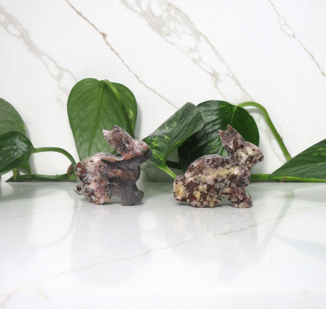 Crystal Rabbit Carving Stone Carved Bunny Pink Sphalerite Rabbit ...
