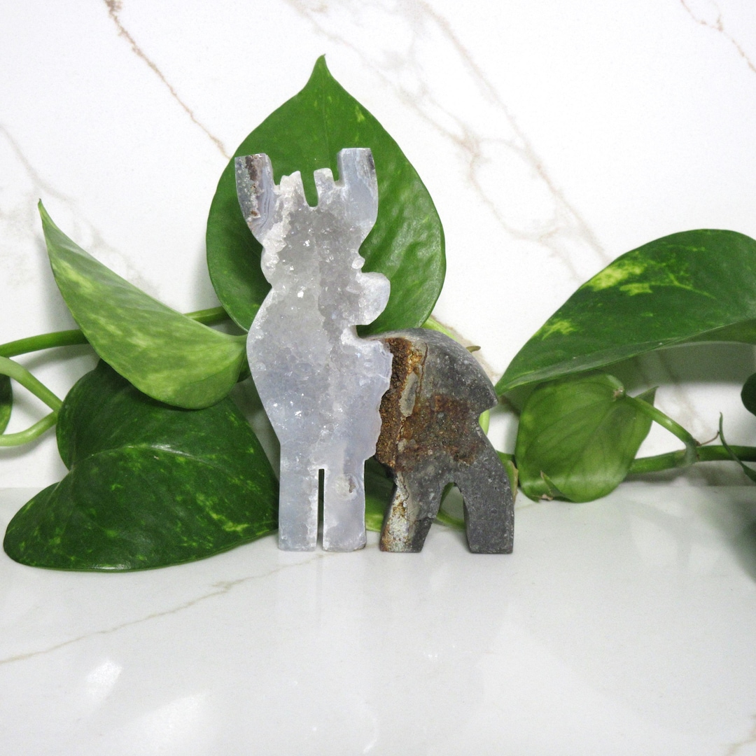 Blue Amethyst Deer Crystal Carving, Sparkling Gemstone Reindeer ...
