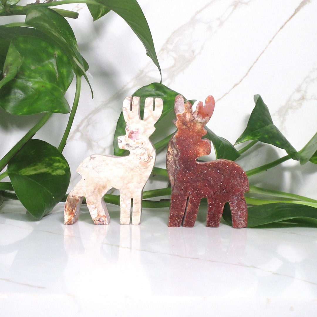 Crystal Deer Carving Stone Carved Elk Pink Maligano Jasper Deer Stone ...
