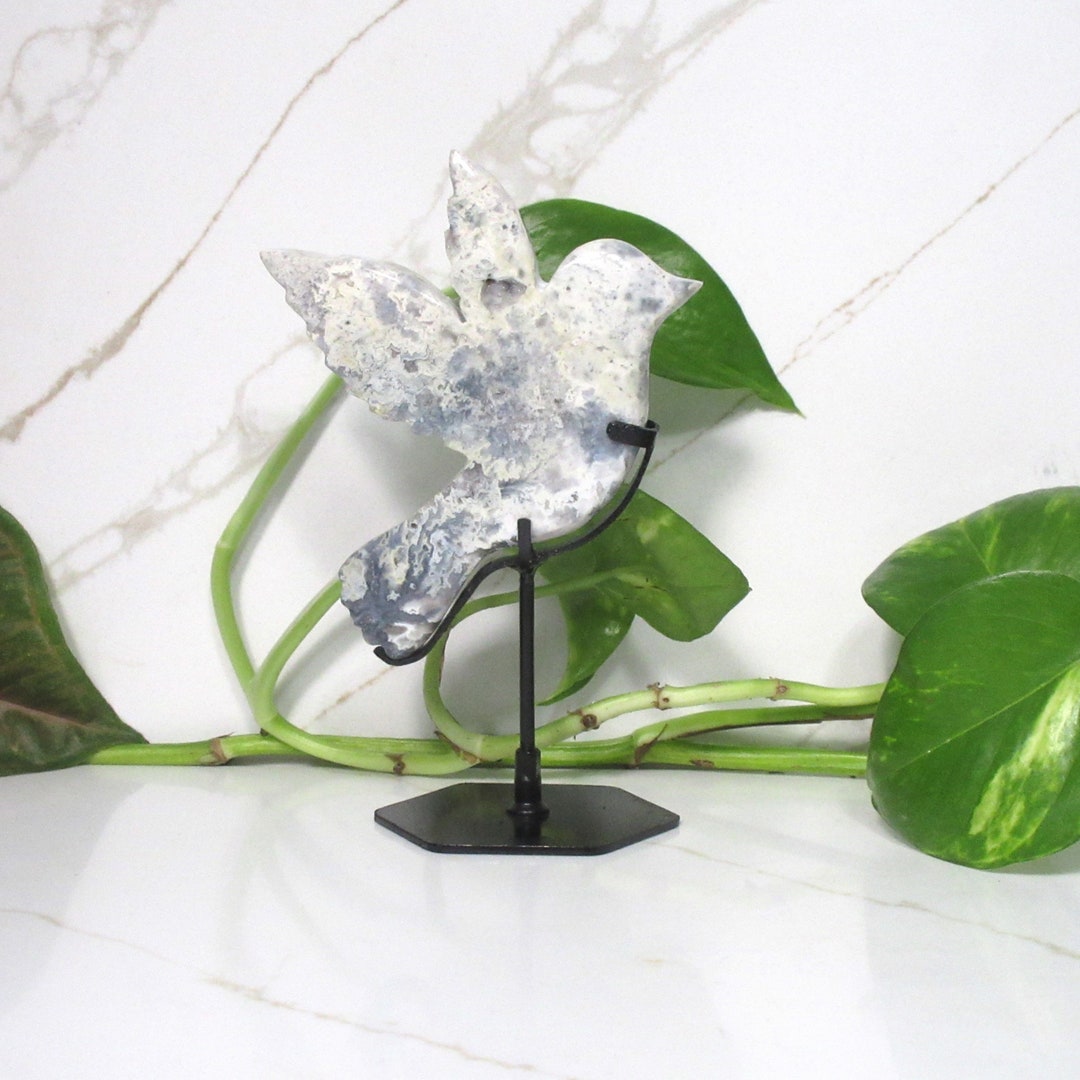 Crystal Bird Carving on Stand Blue Crazy Lace Agate Bird Figurine Blue ...
