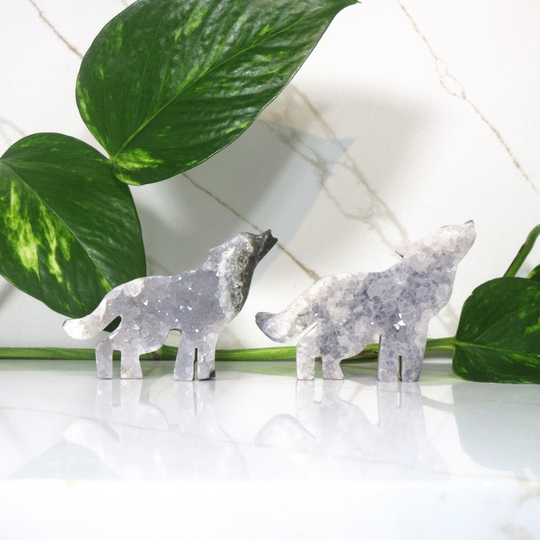 Crystal Wolf Carving Blue Amethyst Wolf Carving Stone Carved Wolf Blue ...