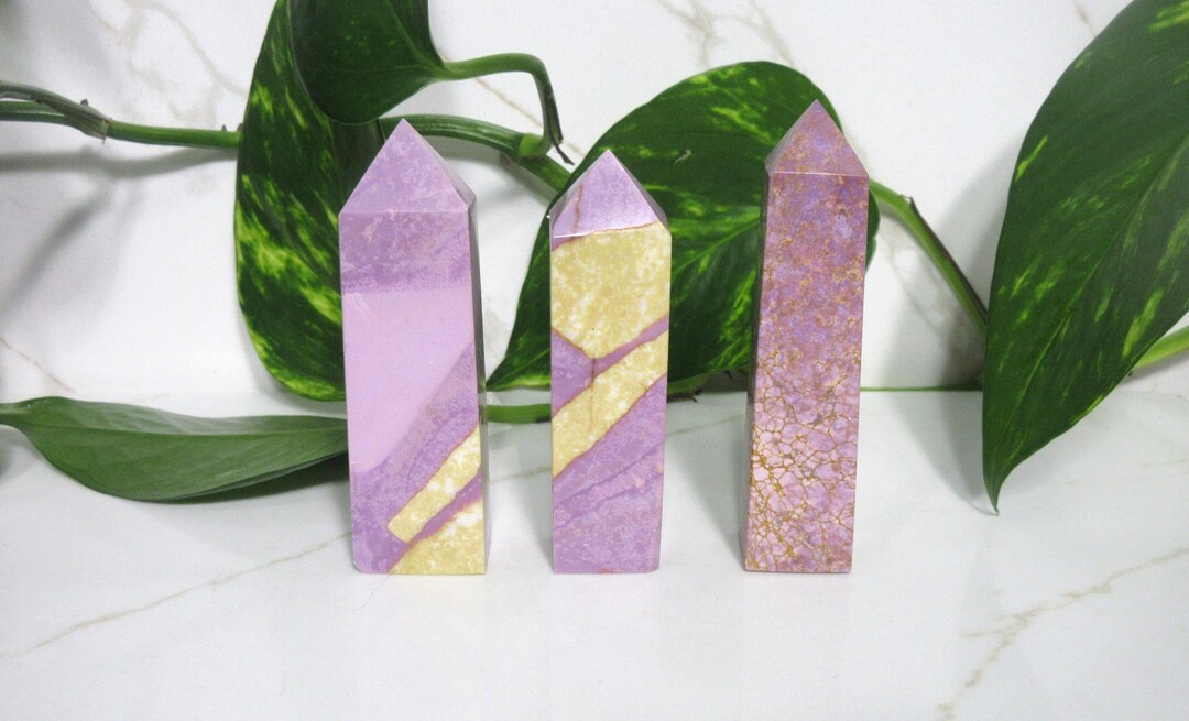 Phosphosiderite Point Pink Crystal Tower Gold Gemstone Obelisk Purple ...