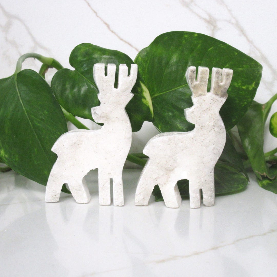 Calcite Crystal Deer Carving Set, White Gemstone Buck Figurines, Stone ...