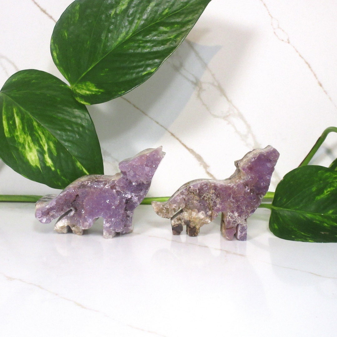Crystal Wolf Carving Carved Stone Wolf Lavender Amethyst Wolf Crystal ...