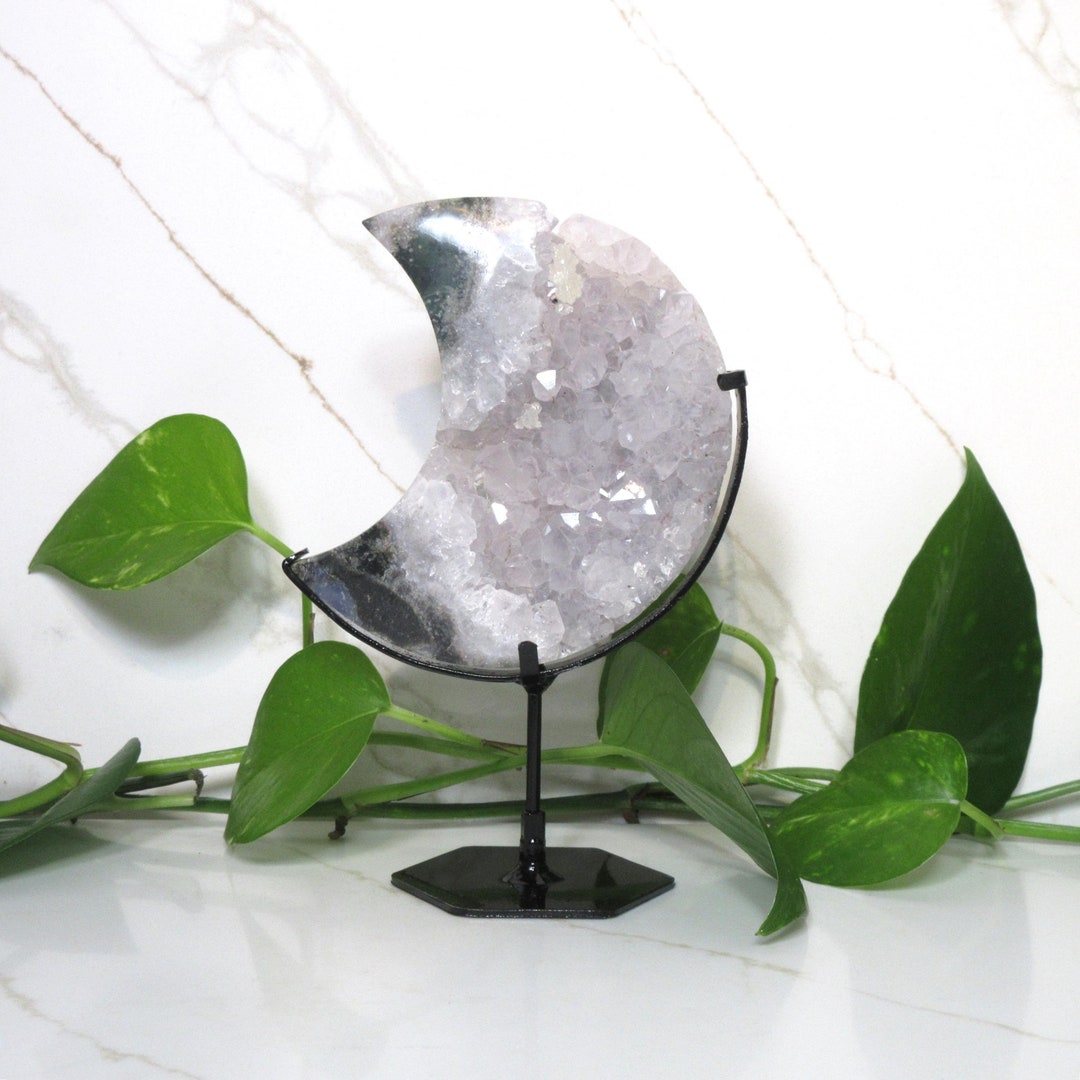 Crystal Moon Carving Blue Amethyst Crescent Moon Statue on Stand Blue ...