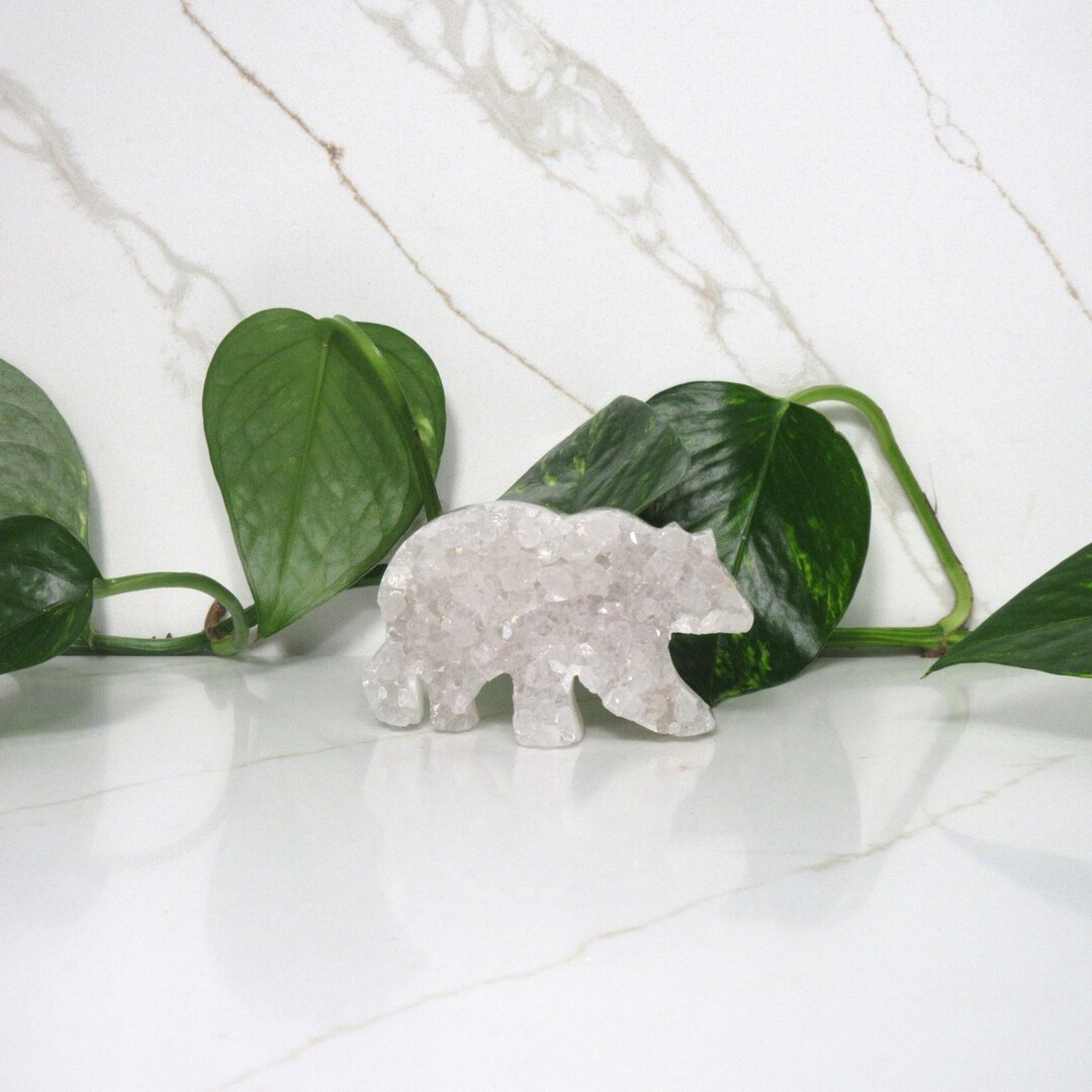 Crystal Bear Carving White Amethyst Carved Polar Bear Clear Gemstone ...
