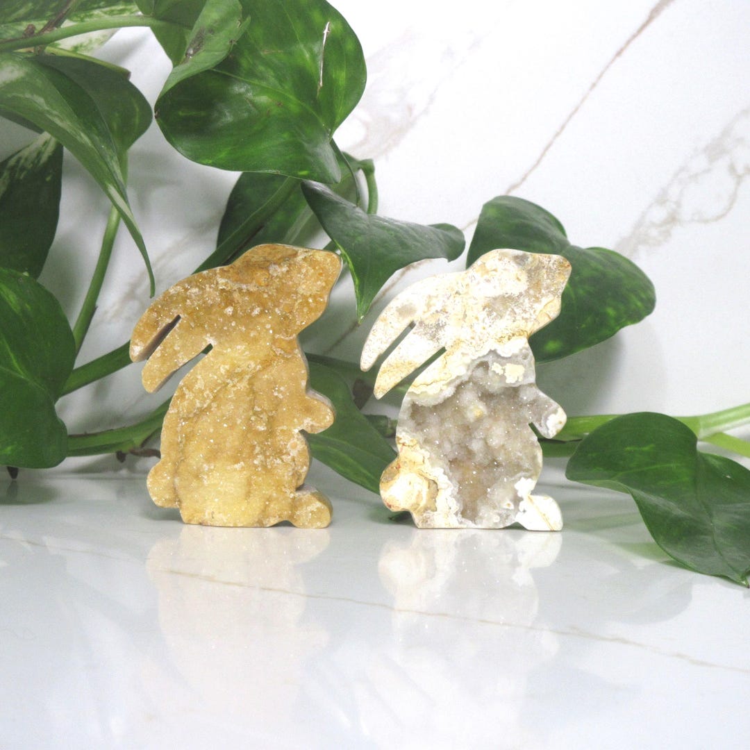 Gold Crazy Lace Agate Bunny, Crystal Rabbit Carving, Sparkling Gemstone ...