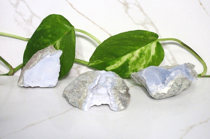 Blue Lace Agate Crystal Specimen, Raw & Polished Blue Stone Cluster ...