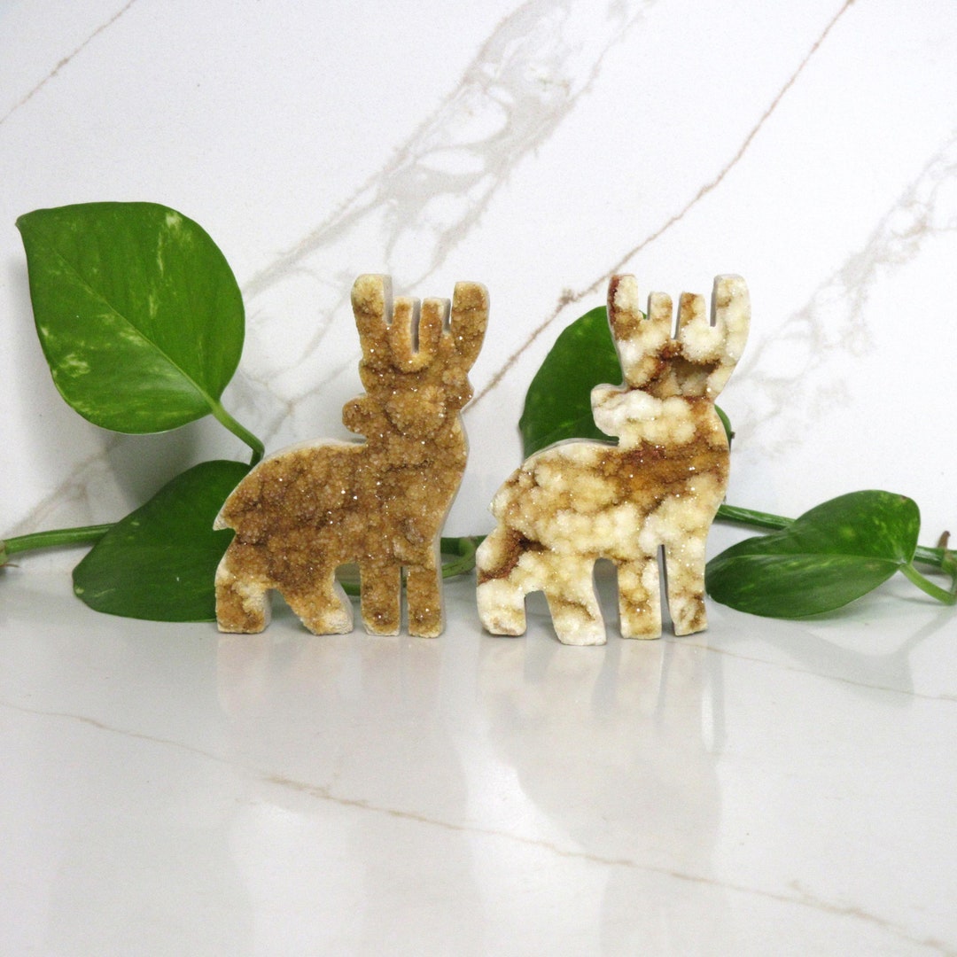 Crystal Deer Carving, Carved Stone Reindeer, Gold Sphalerite Deer ...