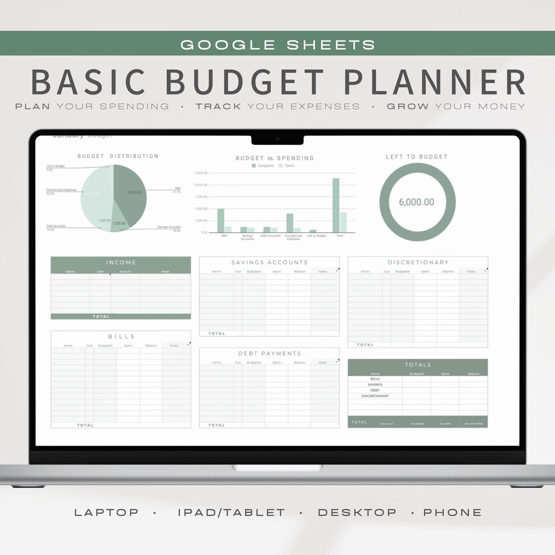 Basic Monthly Budget Template Google Sheets Budget (sage) - Etsy