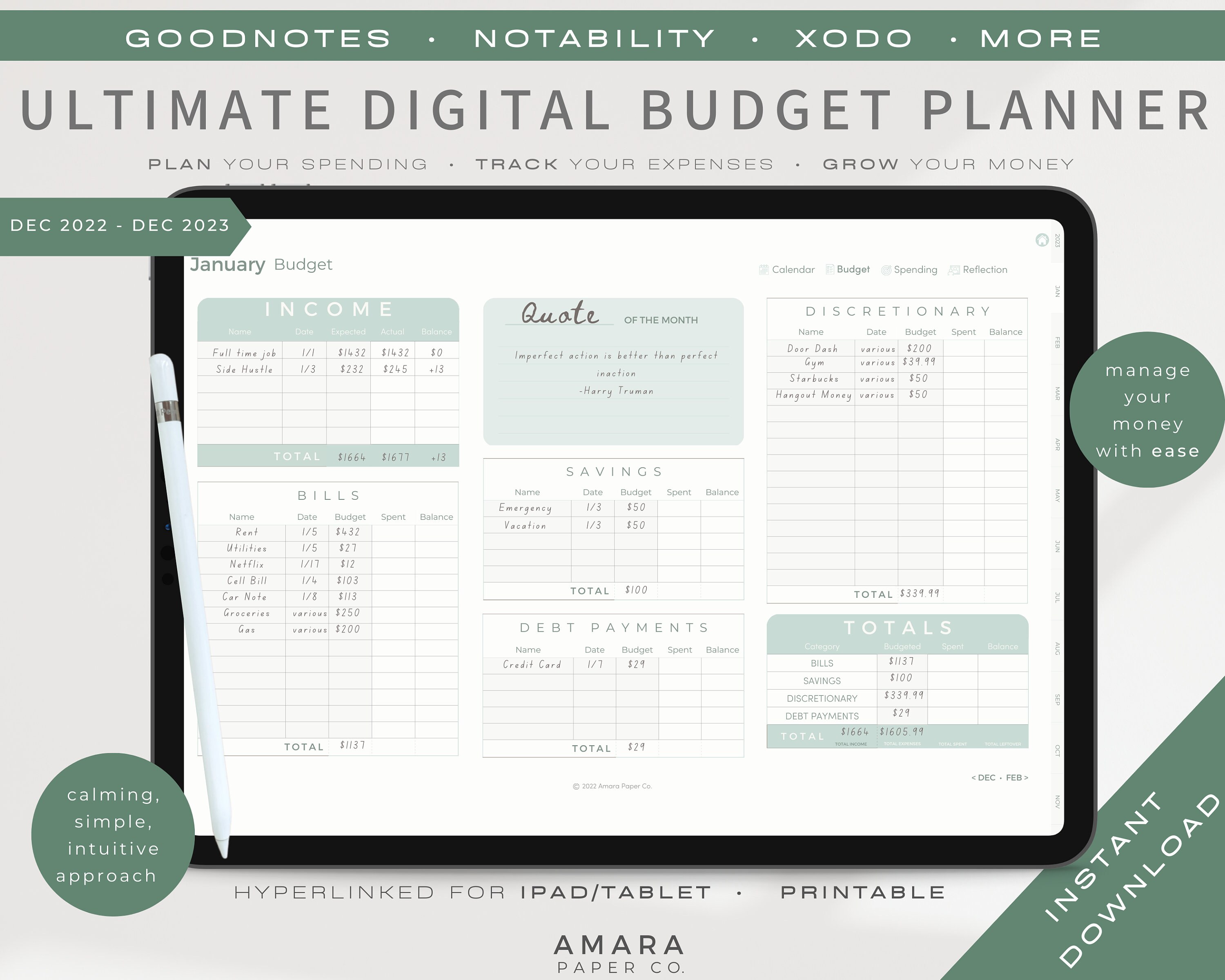 Digital Budget Planner Goodnotes Printable Notability Monthly Budget ...