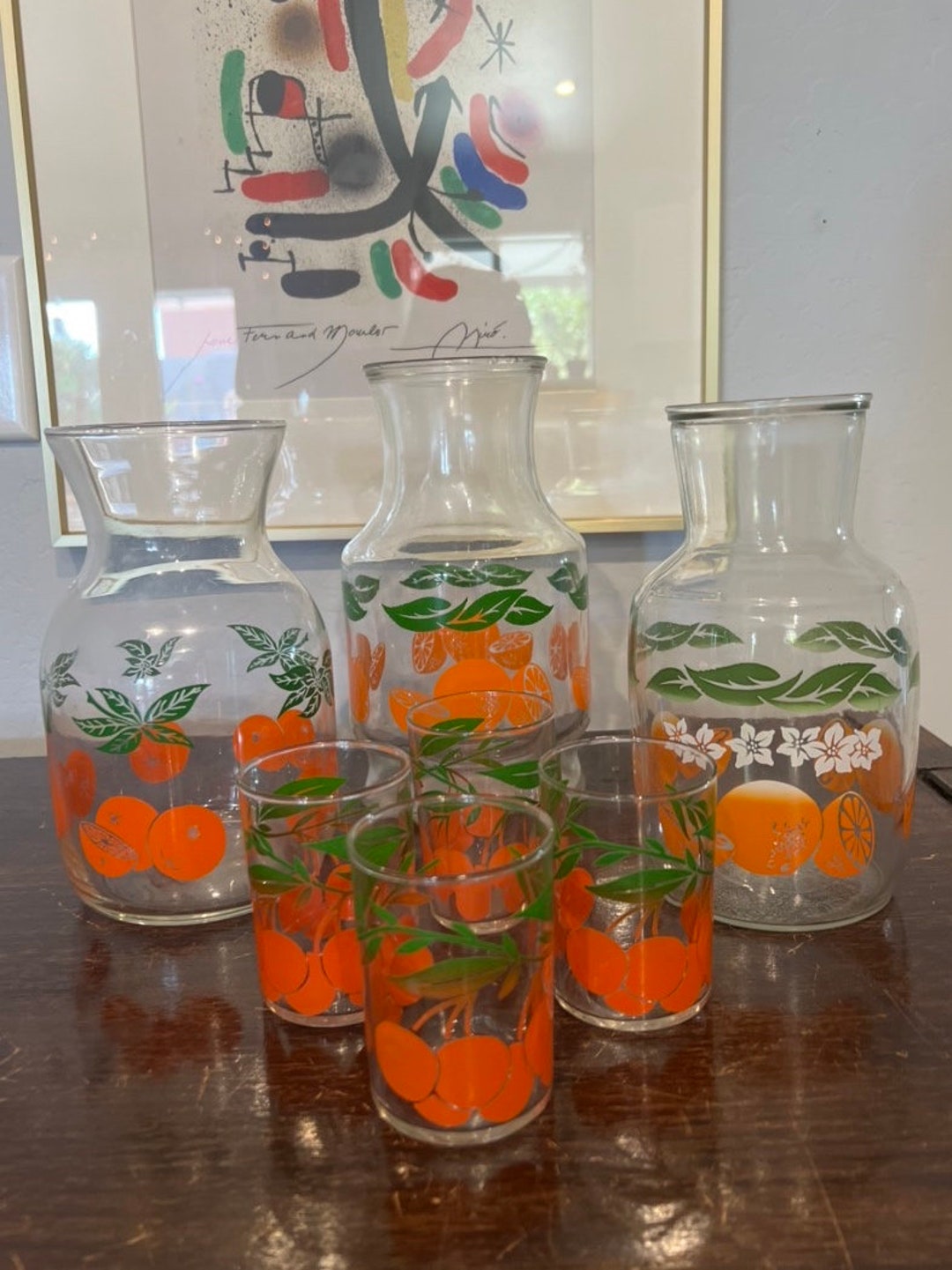 Mid Century Juice Pitchers and Glasses Set - Etsy
