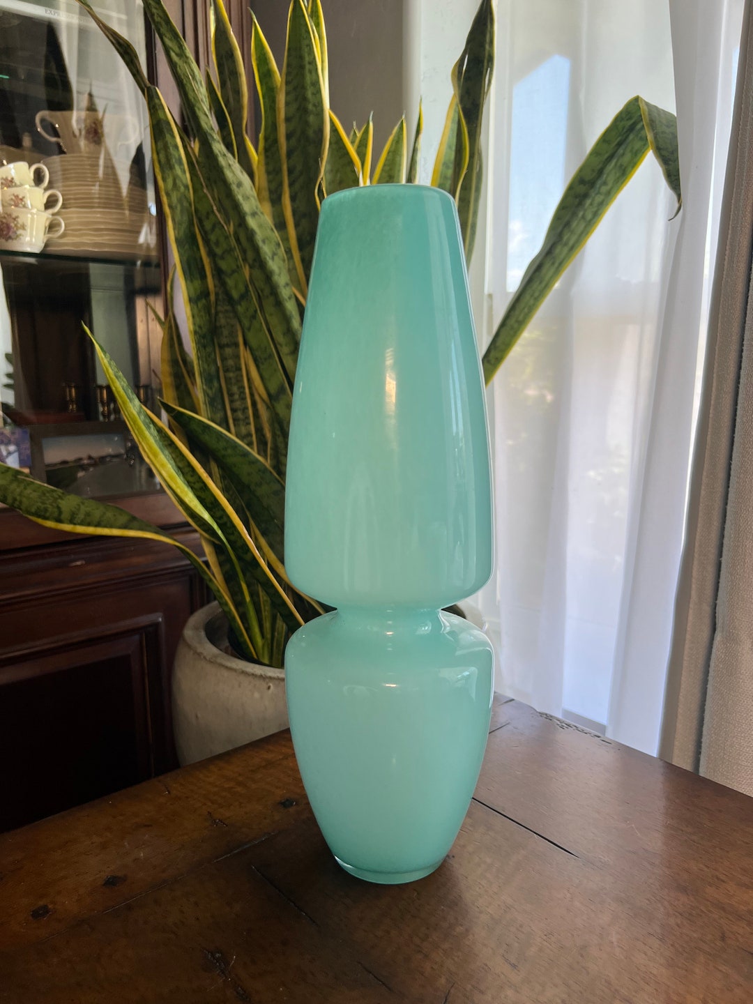 Turquoise / Aqua Vintage Blown Glass Vase, LARGE - Etsy