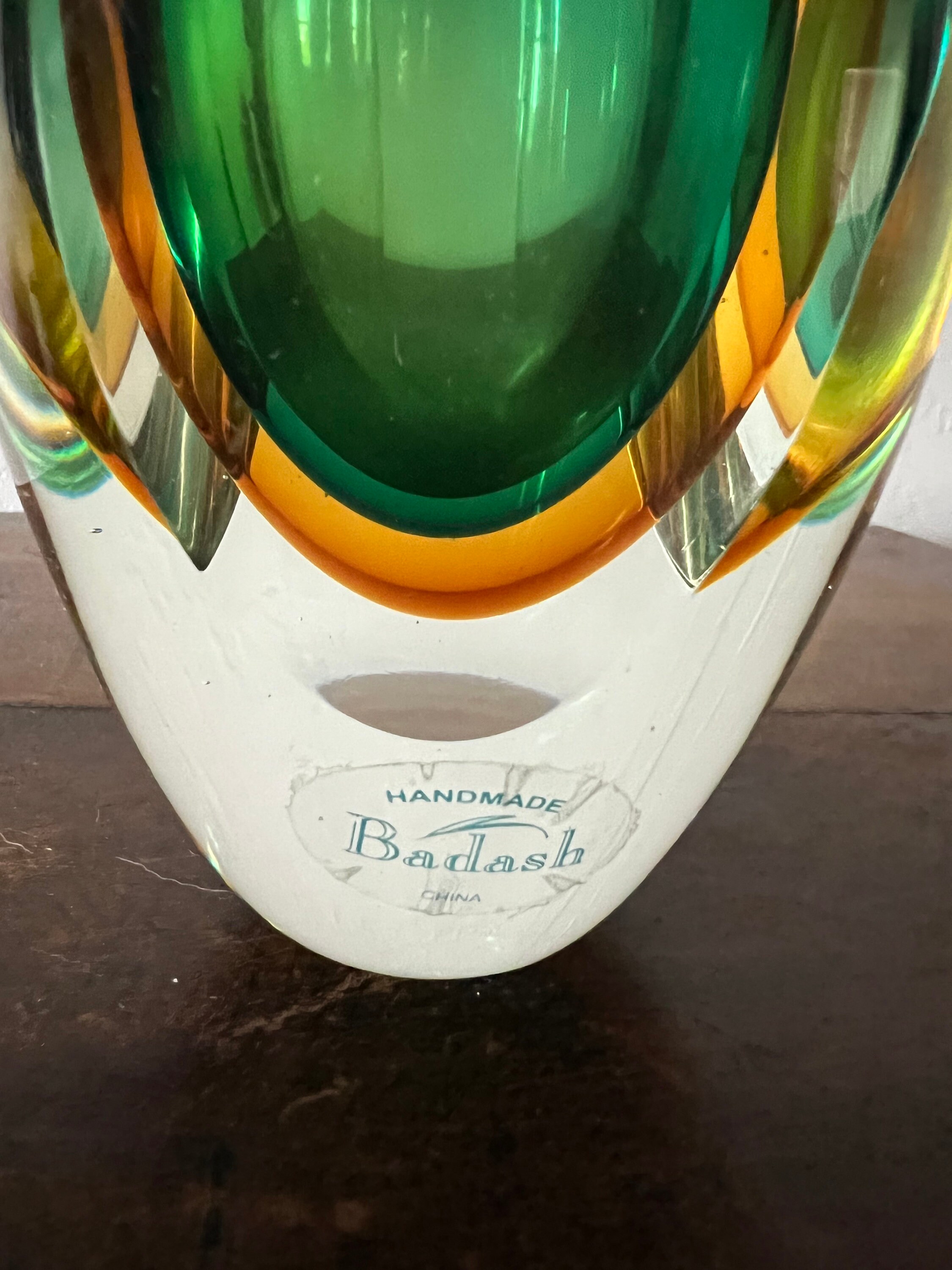 Handmade Badash Crystal Art Glass / Vase, Green and Yellow - Etsy