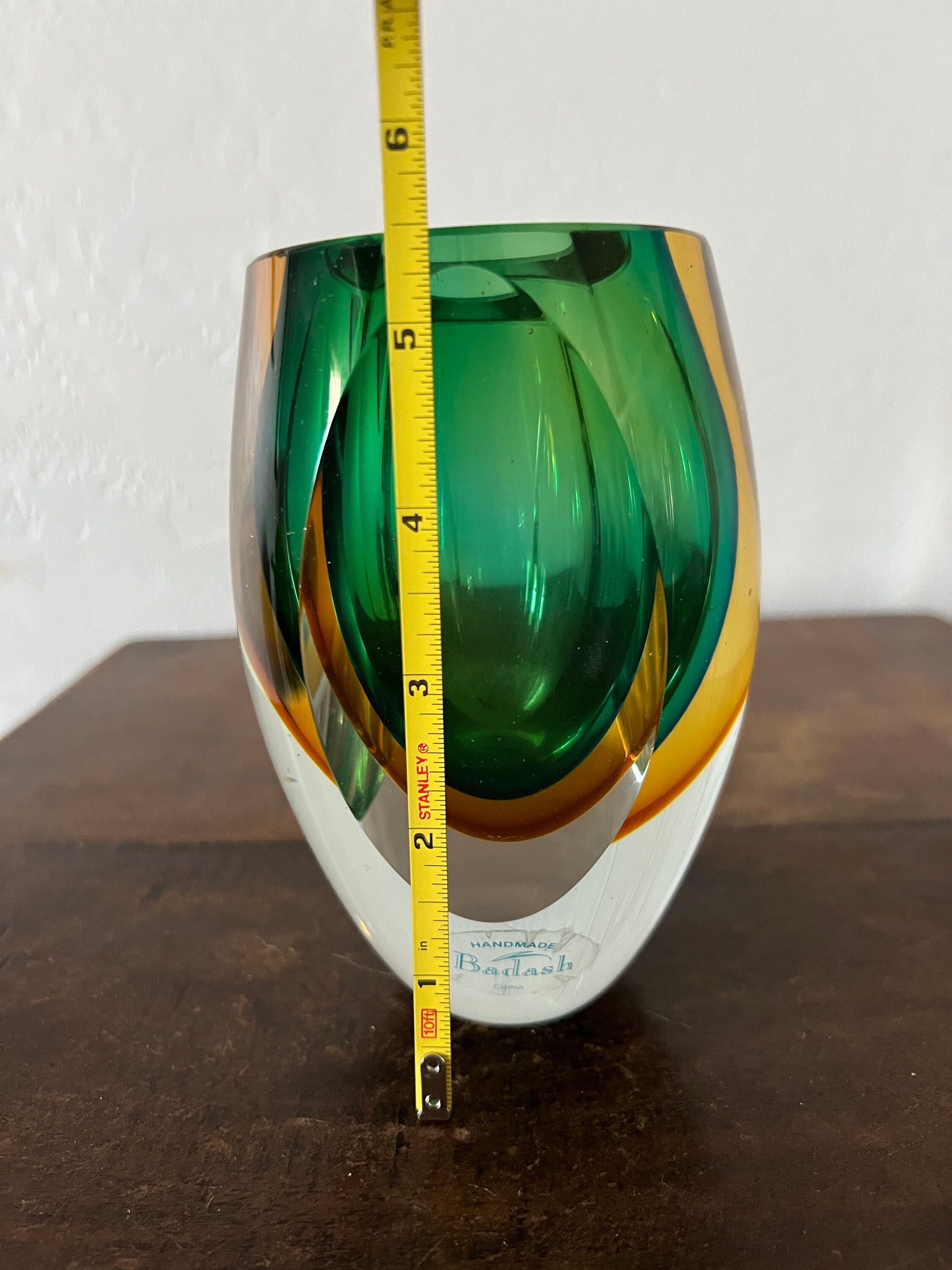 Handmade Badash Crystal Art Glass / Vase, Green and Yellow - Etsy