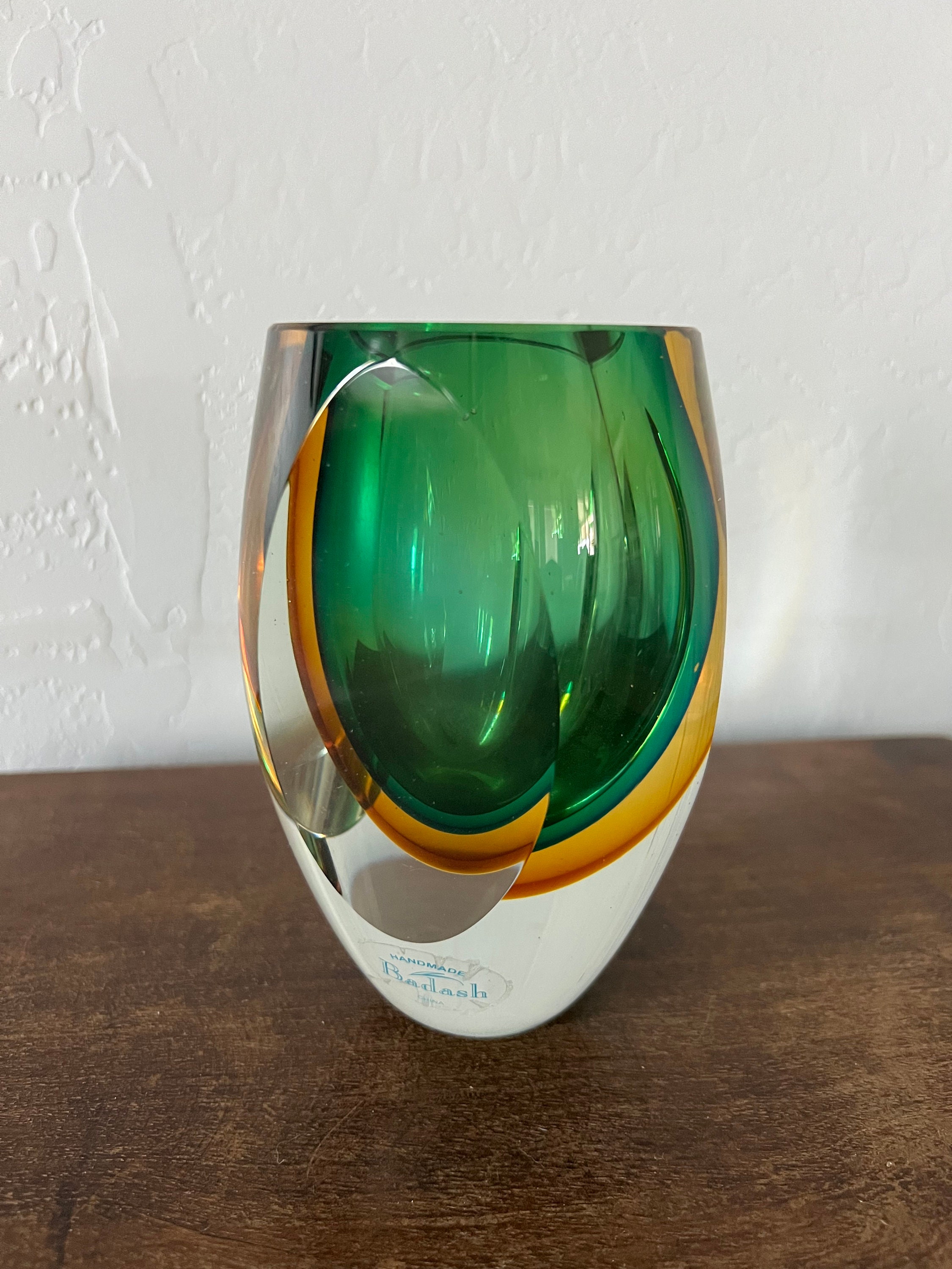 Handmade Badash Crystal Art Glass / Vase, Green and Yellow - Etsy