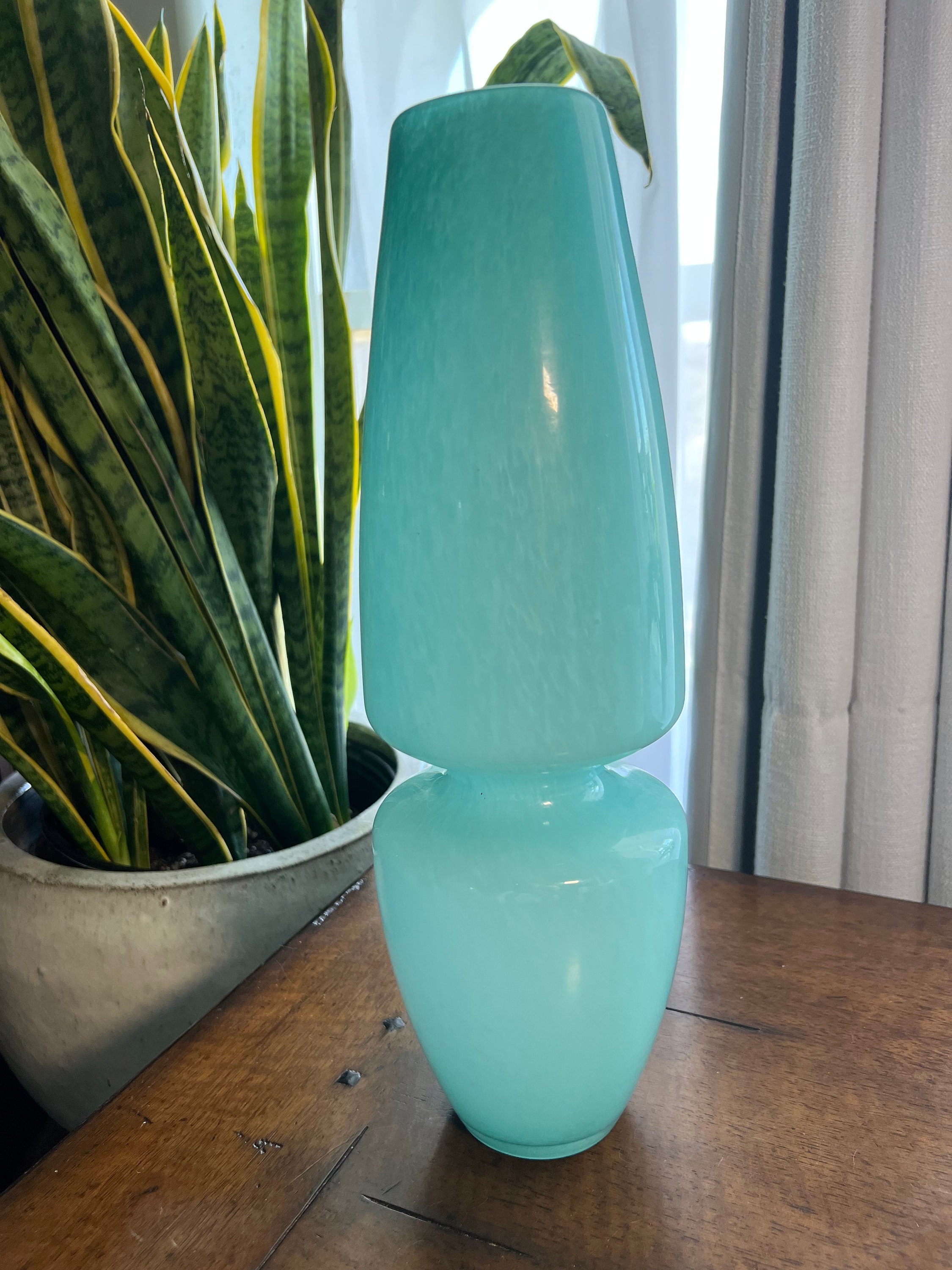 Turquoise / Aqua Vintage Blown Glass Vase, LARGE - Etsy