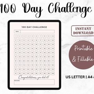 100 Day Challenge Tracker 2023 Goal Planner 100 Day Habit Tracker ...