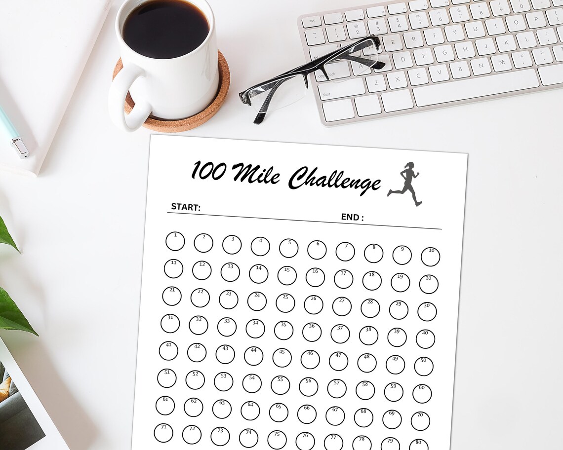 100 Miles Challenge| 100 Day Running| Challenge Tracker| Planner| Habit ...