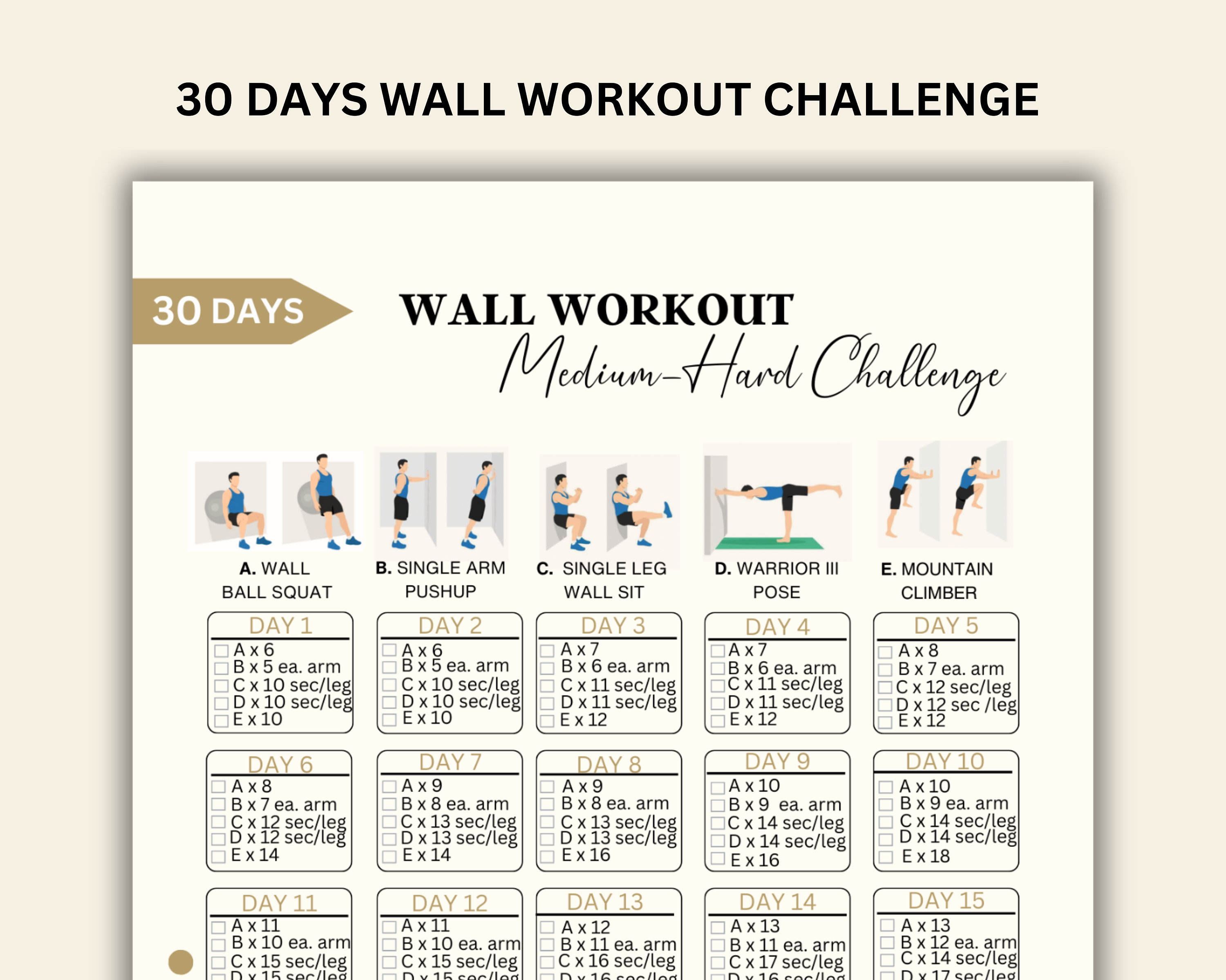 30 Day Wall Exercise Challenge, Printable Wall Exercise , Home Workout ...