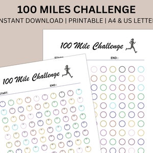100 Miles Challenge| 100 Day Running| Challenge Tracker| Planner| Habit ...