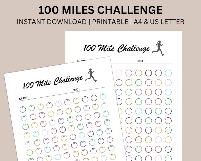 100 Miles Challenge 100 Day Running Challenge Tracker Planner Habit ...