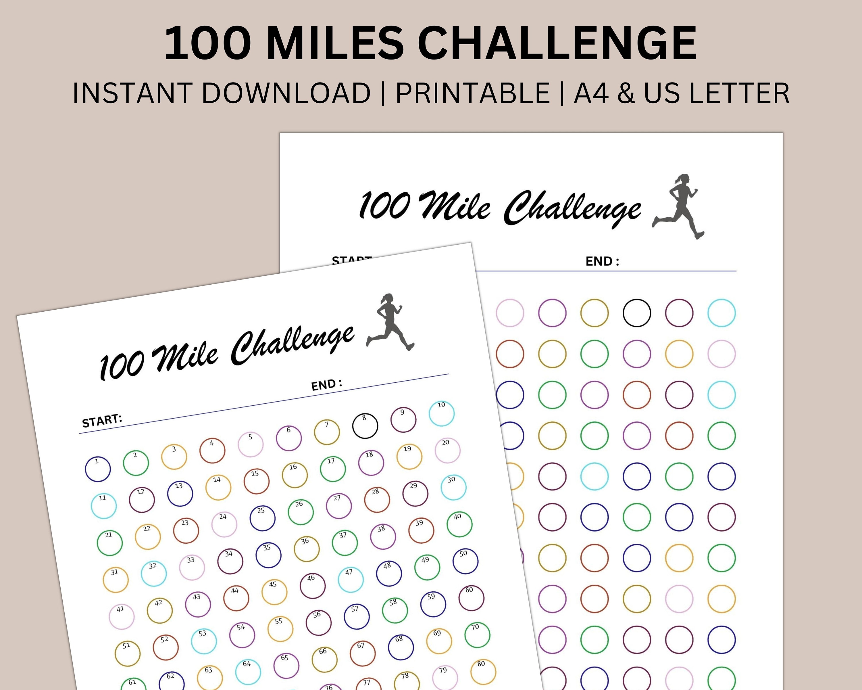 100 Miles Challenge 100 Day Running Challenge Tracker Planner Habit ...