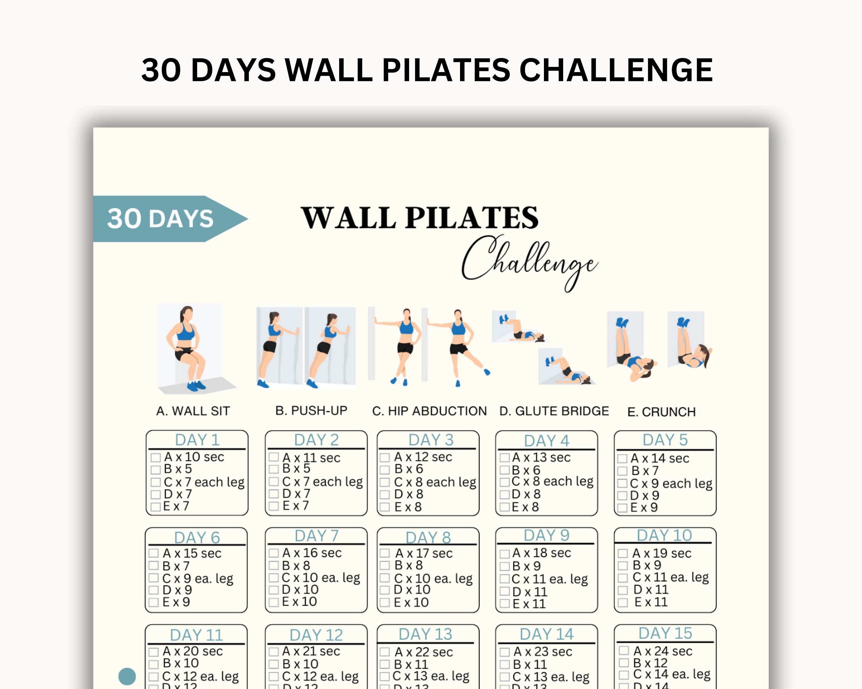30 Day Challenge Wall Pilates Workout, Wall Exercise for Women, Home ...