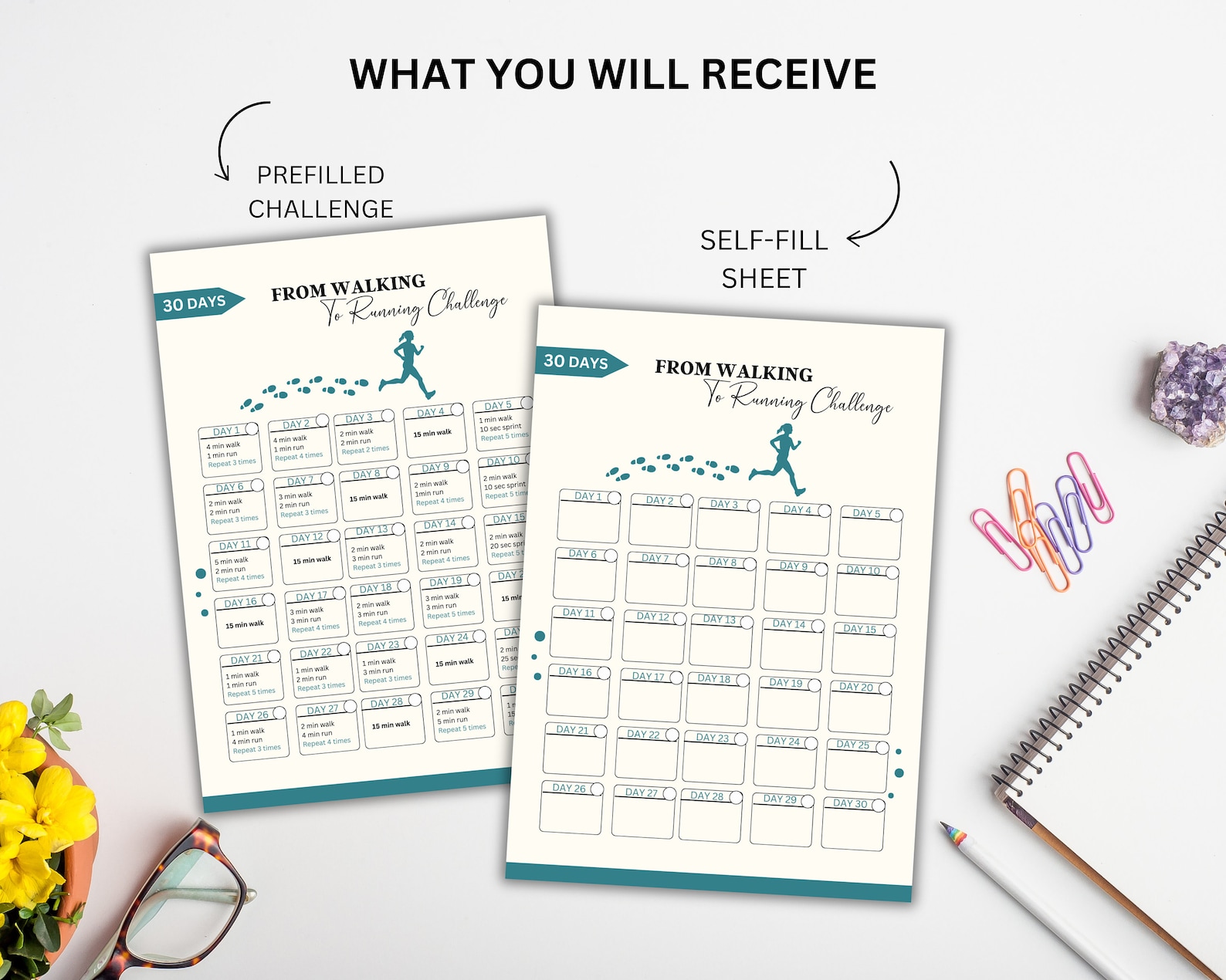 30 Day Waking to Running Challenge, Printable Walking Guide, Running ...