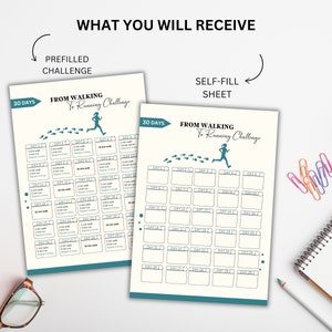 30 Day Waking to Running Challenge, Printable Walking Guide, Running ...