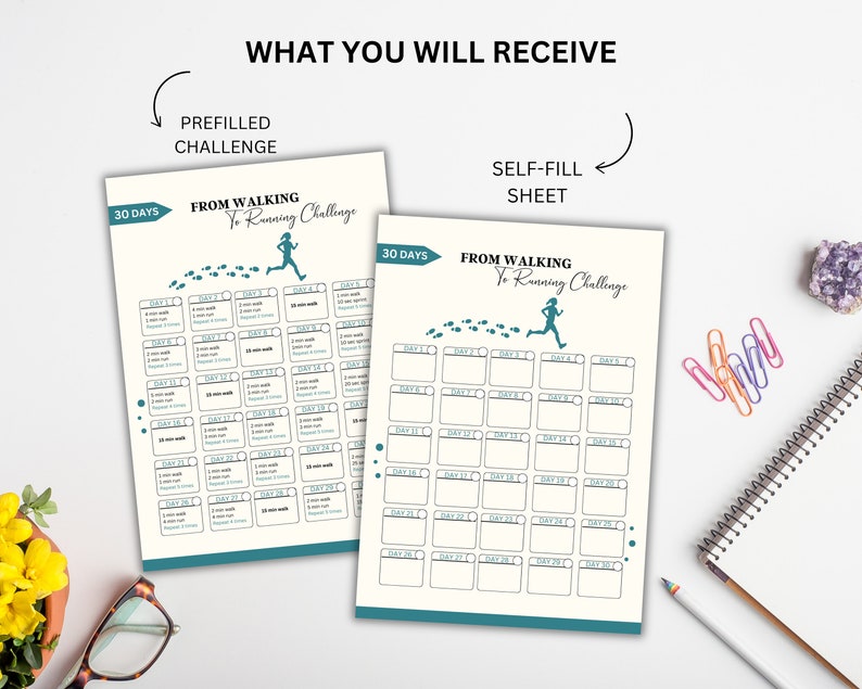 30 Day Waking to Running Challenge, Printable Walking Guide, Running ...