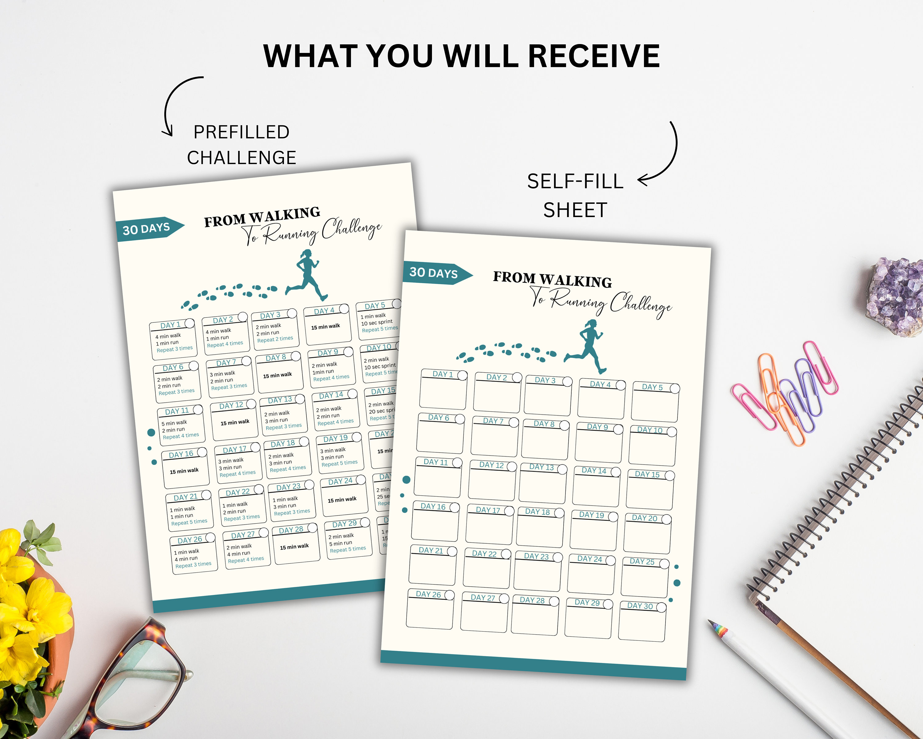 30 Day Waking to Running Challenge, Printable Walking Guide, Running ...