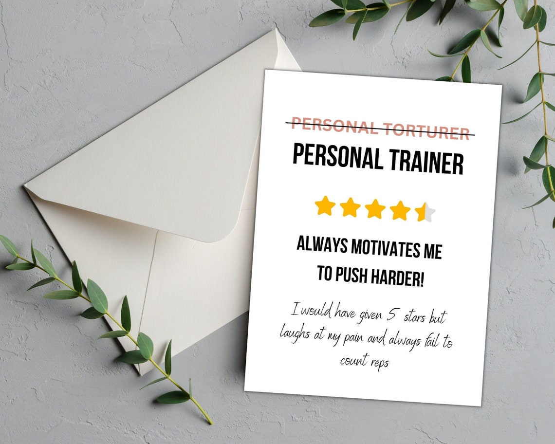 Personal Trainer Card| Gym Coach Funny Card Trainer| Thank You PT Card ...