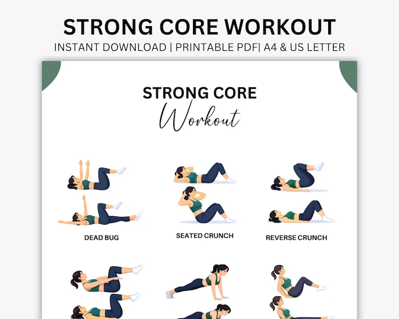 Core Workout Chart Printable, Bodyweight Abs Exercises, No Equipment ...