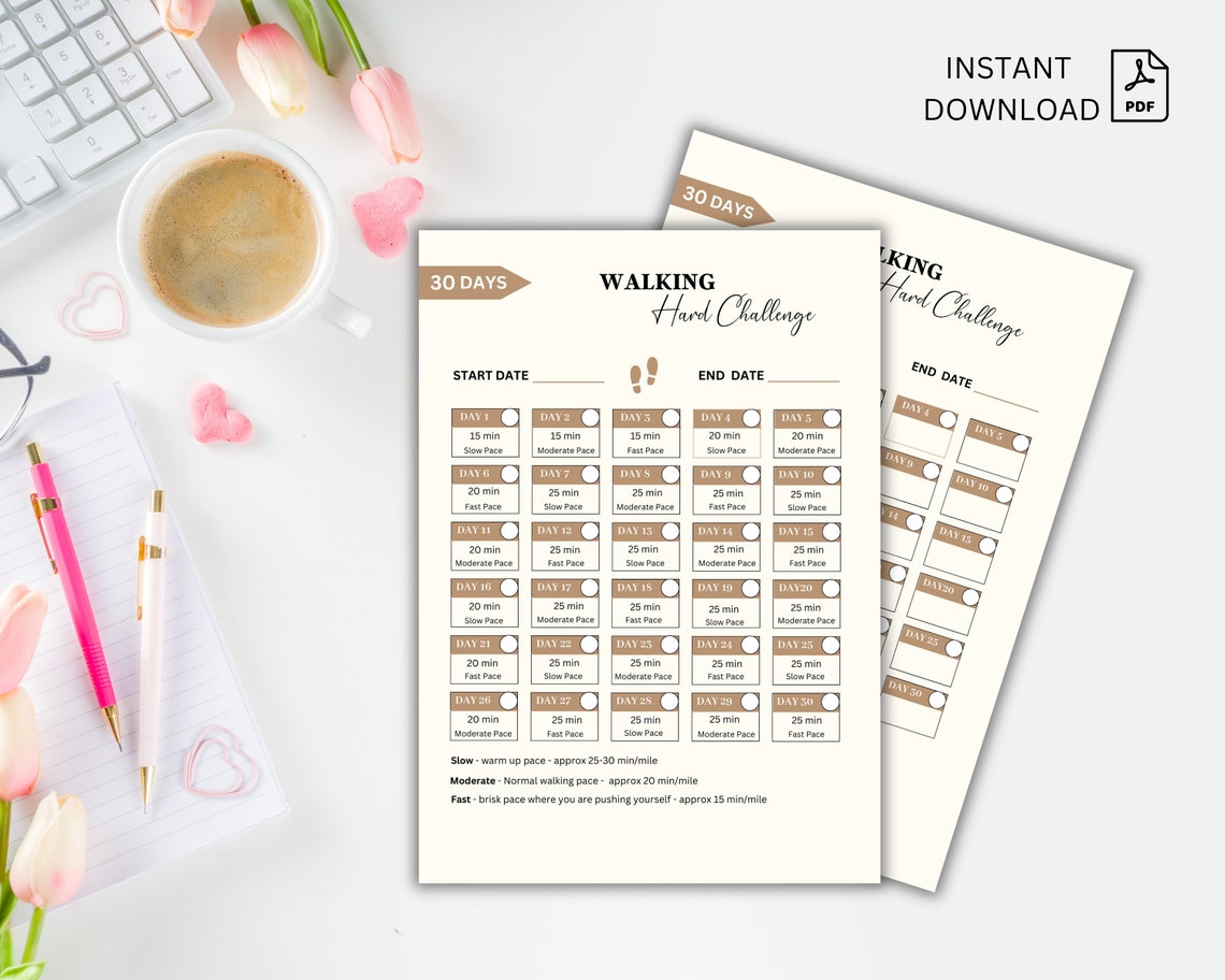 30 Day Walking Challenge, Printable Workout, Digital Walking Planner ...