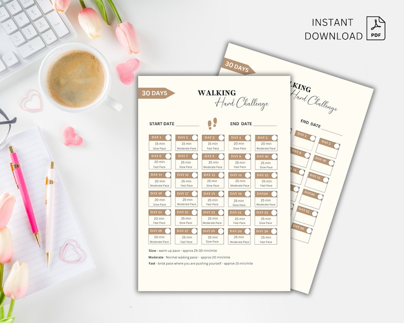 30 Day Walking Challenge, Printable Workout, Digital Walking Planner ...