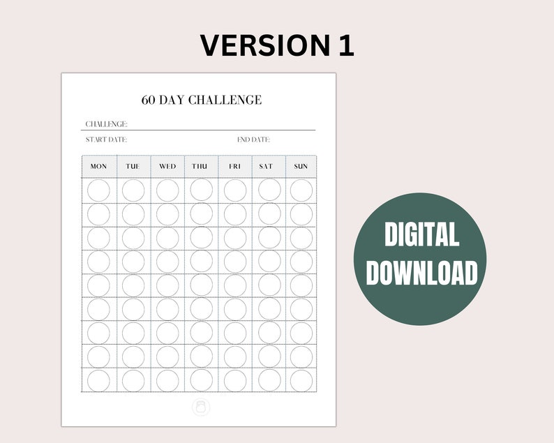 60 Day Challenge Tracker Progress Tracker Printable Habit - Etsy