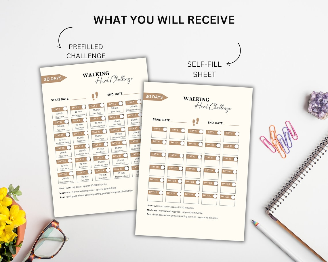 30 Day Walking Challenge, Printable Workout, Digital Walking Planner ...