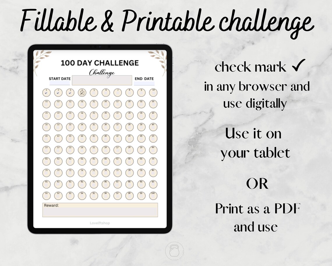 100 Day Challenge Tracker Habit Tracker Pdf Habit Tracker Goal Setting ...