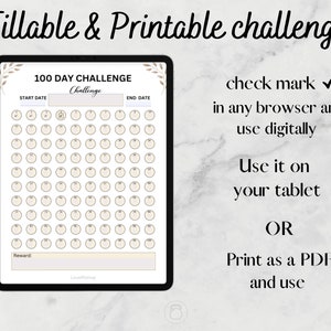 100 Day Challenge Tracker| Habit Tracker Pdf | Habit Tracker| Goal ...