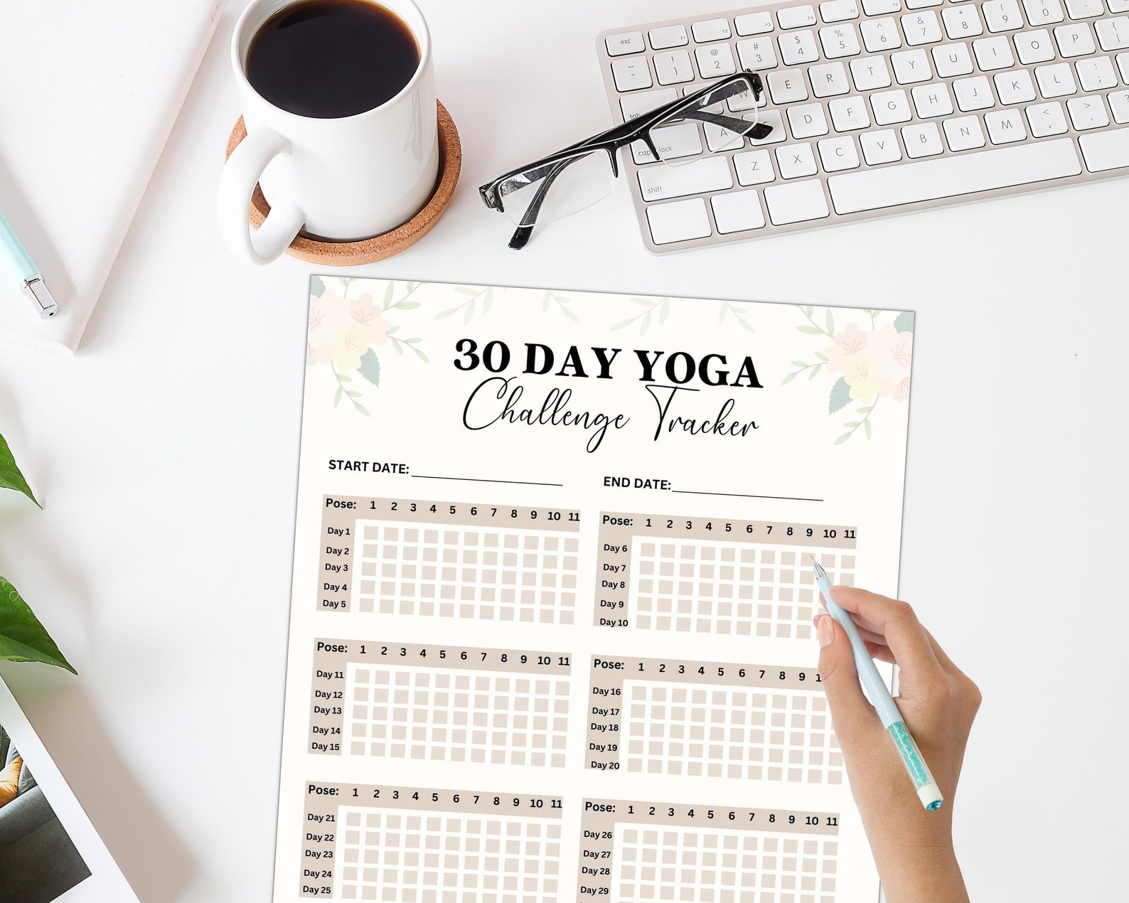 30 Day Yoga Challenge| Yoga Tracker | Printable Yoga Challenge| Home ...