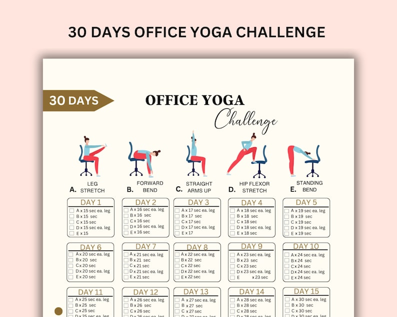 30 Day Office Chair Yoga Challenge, Office Chair Exercise, Desk Yoga ...