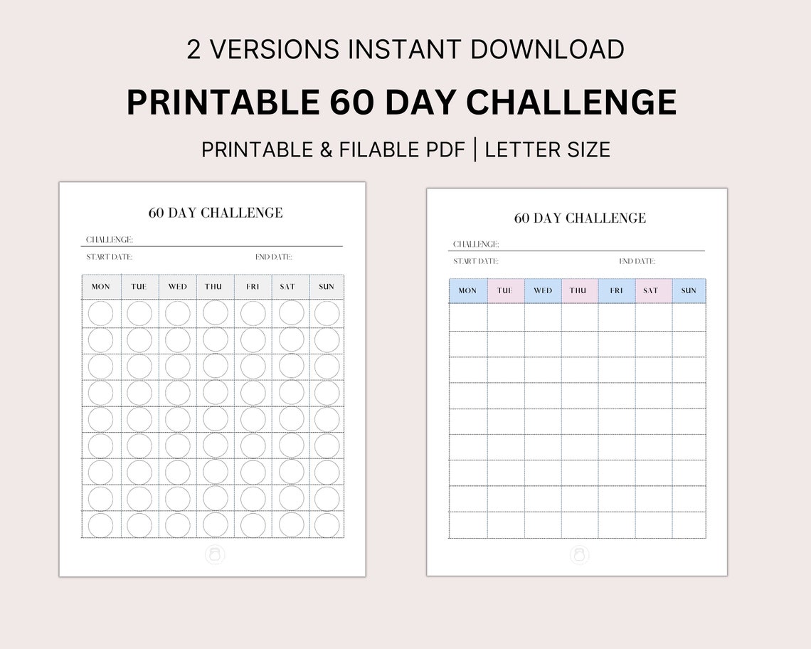 60 Day Challenge Tracker Progress Tracker Printable Habit - Etsy