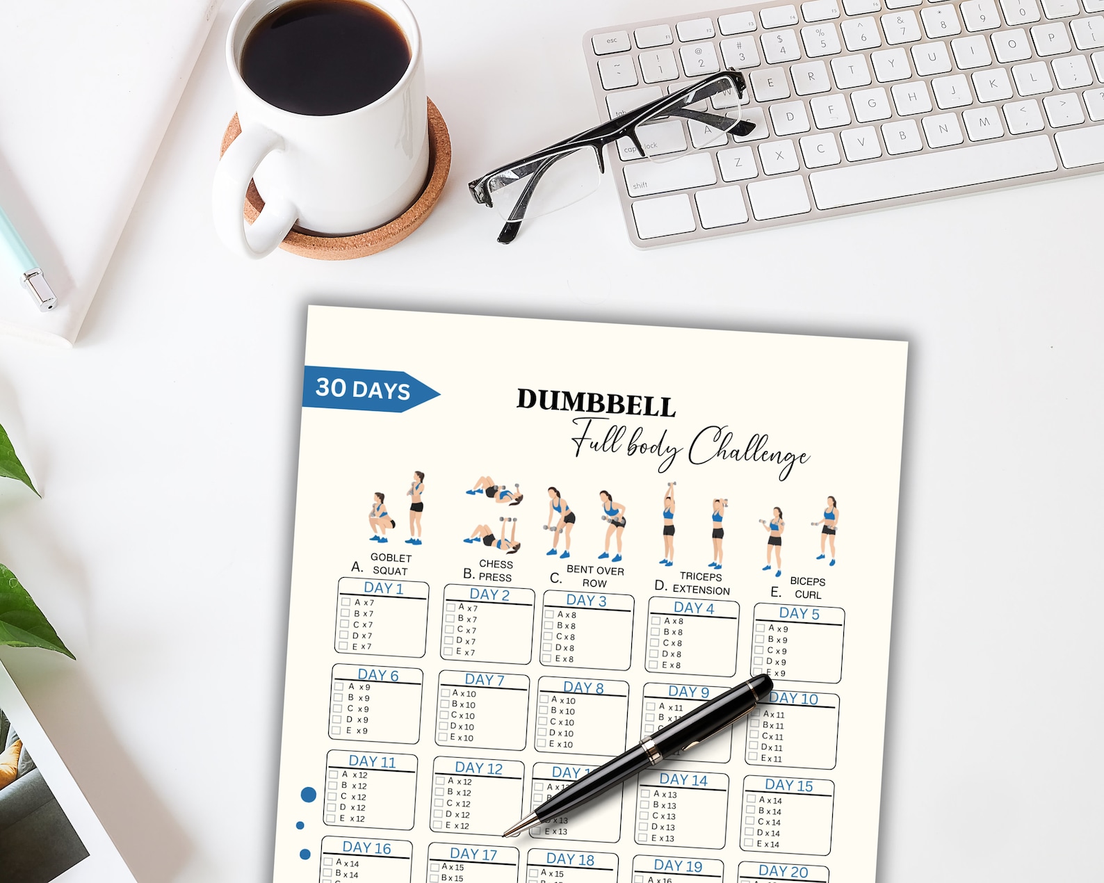 30 Day Dumbbell Challenge, Home Workout, Printable Dumbbell Exercise ...