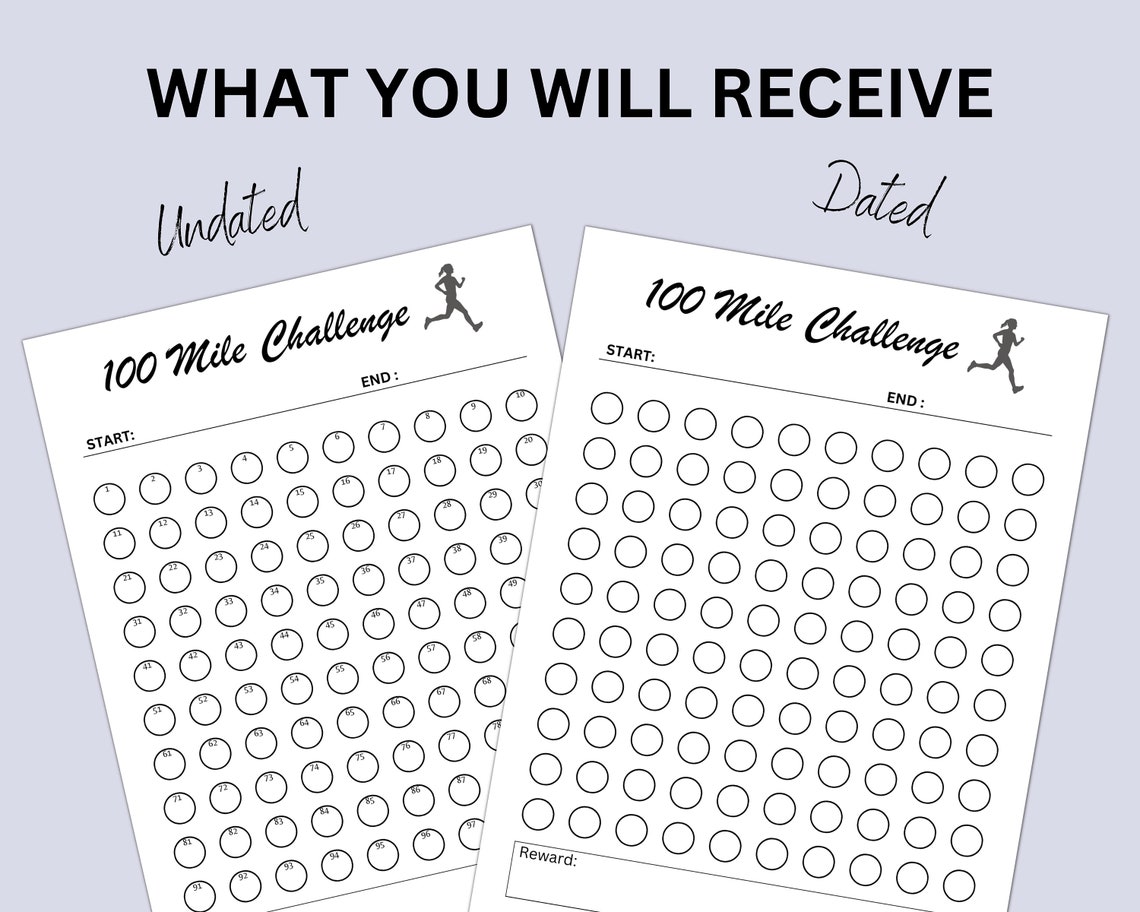 100 Miles Challenge| 100 Day Running| Challenge Tracker| Planner| Habit ...